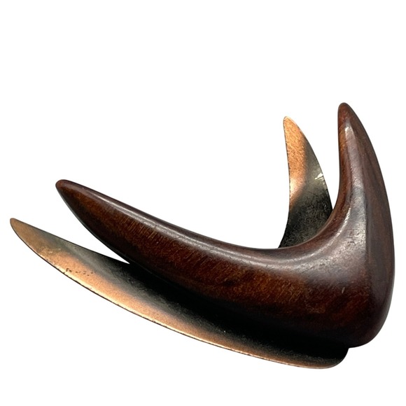 Jewelry | Vintage Mid Century Modern Double Boomerang Brooch Pin Wood ...